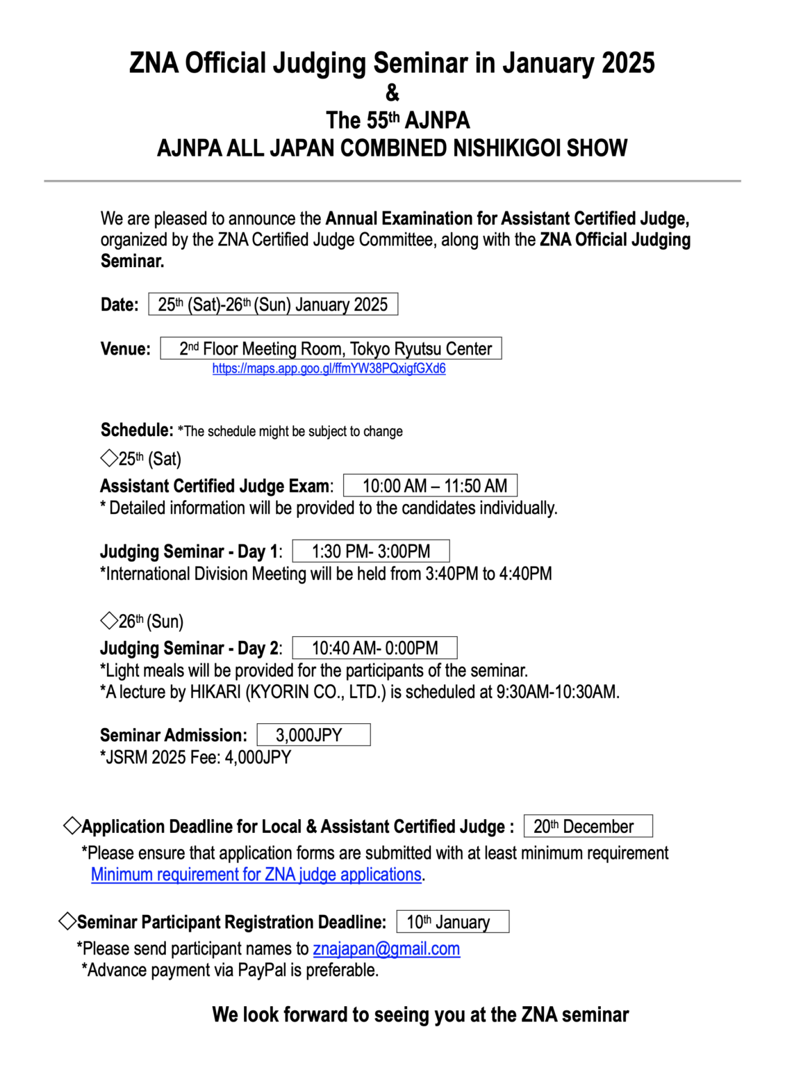 ZNA Official Judging Seminar in January 2025 & The 55th AJNPA AJNPA ALL ...